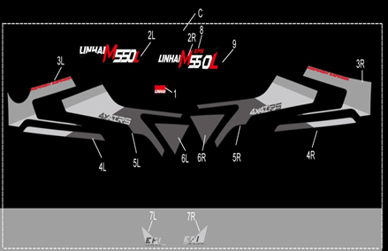 COMPLETE STICKER SET - LINHAI LOGO (BLACK PLASTIC) M550L | www.aspshop.eu